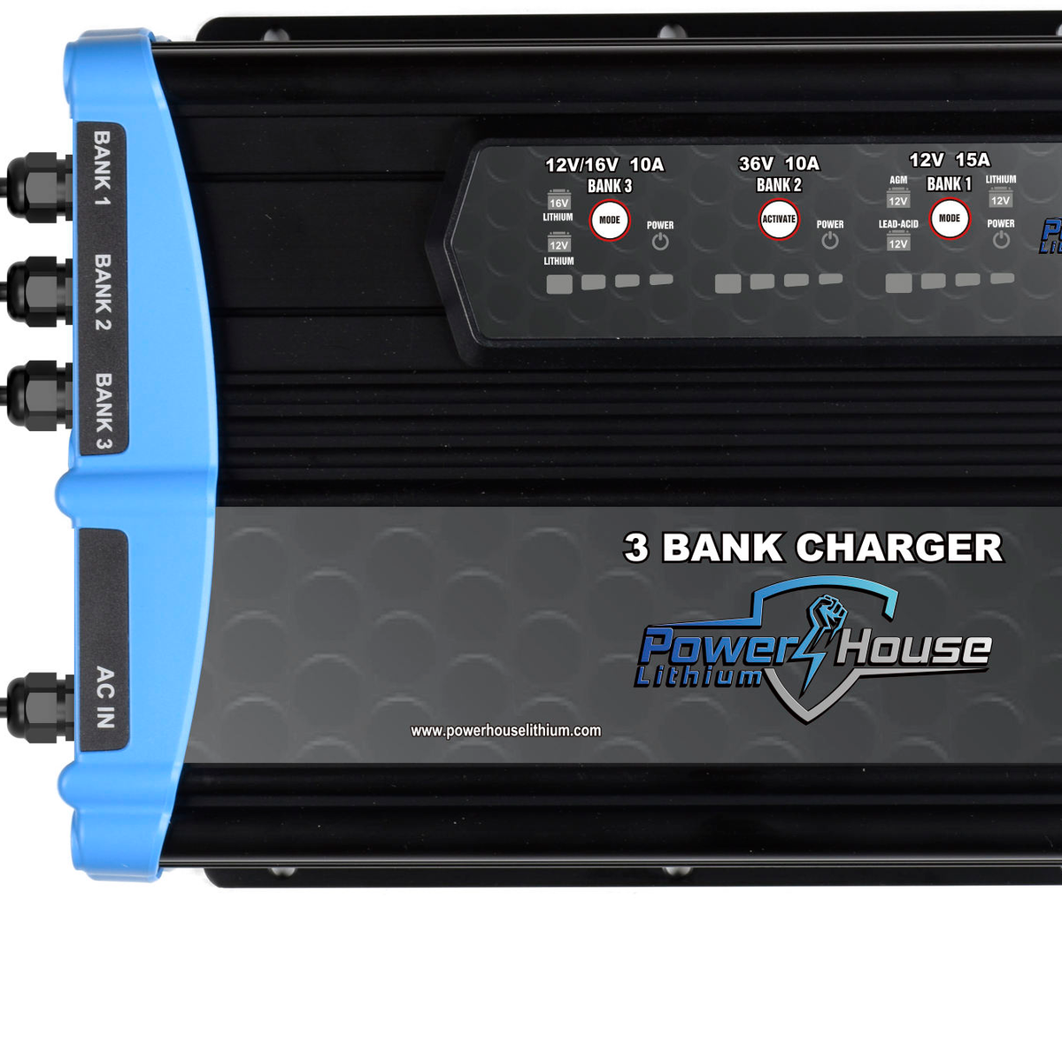 PowerHouse Lithium 12V-(12V/16V)-36V 3-Bank Waterproof Battery Charger ...