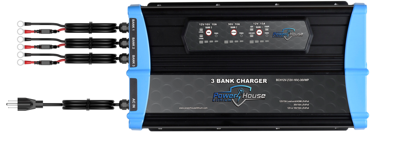PowerHouse Lithium 12V-(12V/16V)-36V 3-Bank Waterproof Battery Charger ...